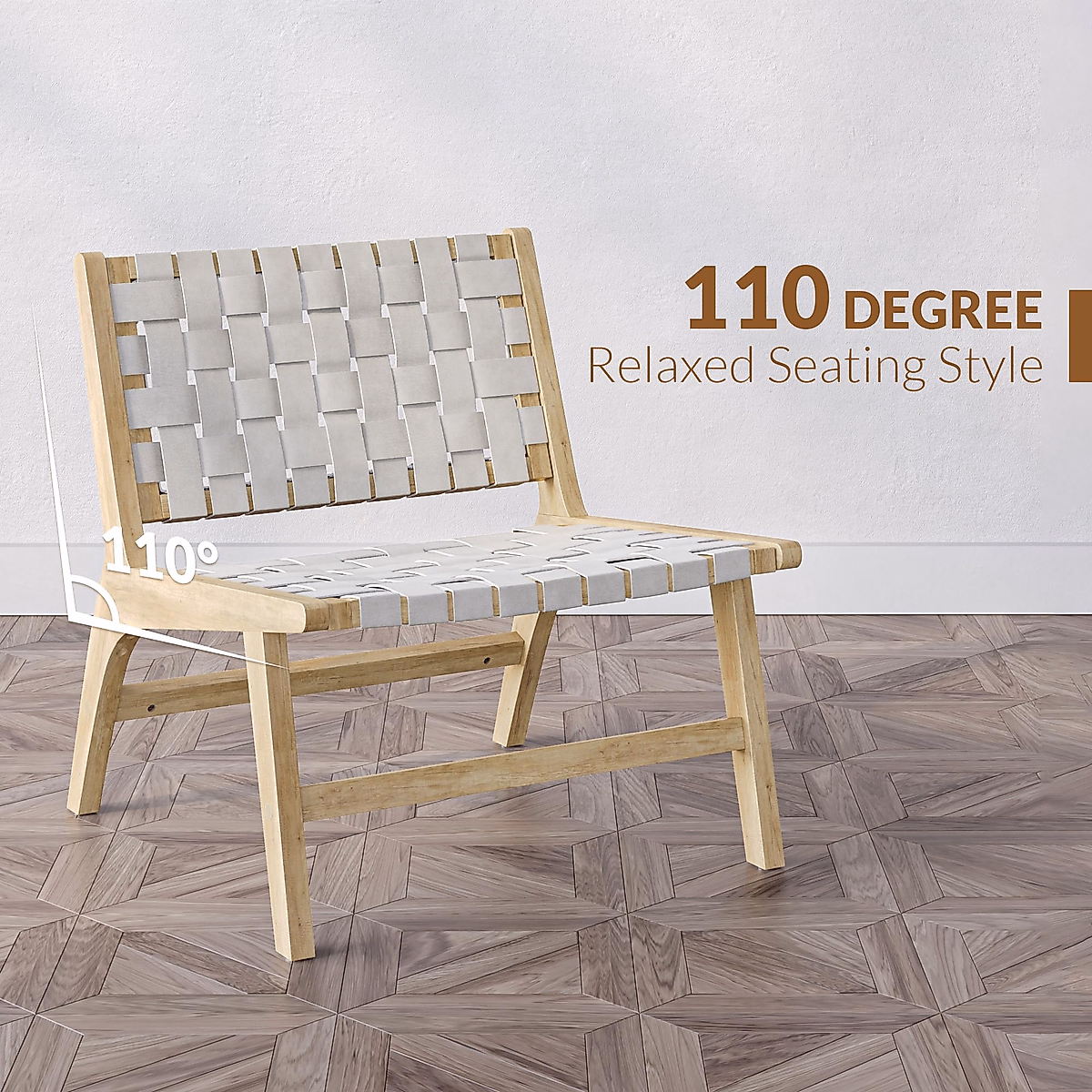 BELLEZE Woven Faux Leather Accent Chair Set of 2, Boho Mid Century Modern Lounge Chair with Solid Wood Frame, 300Lbs, Armless Side Reading Chair for Living Room, Bedroom, Patio - Morgan (White)