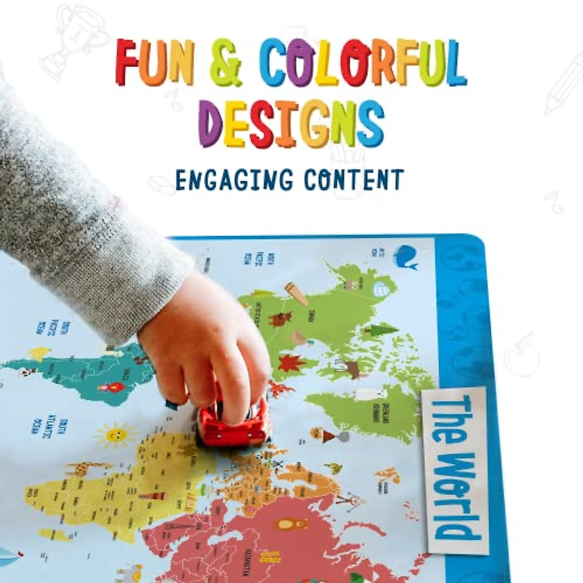 merka Kids Placemat Kids World Map Kids Placemats for Dining Table World Atlas Map Countries Continents and Oceans Non-Slip Reusable Placemats