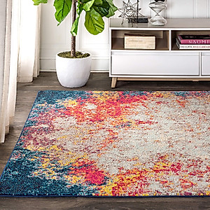 JONATHAN Y CTP107A-8 Contemporary POP Modern Abstract Cream/Blue 8 ft. x 10 ft. Area Rug Contemporary, Transitional, Bohemian, Perfect for Home, Living Room, Kitchen, Bedroom