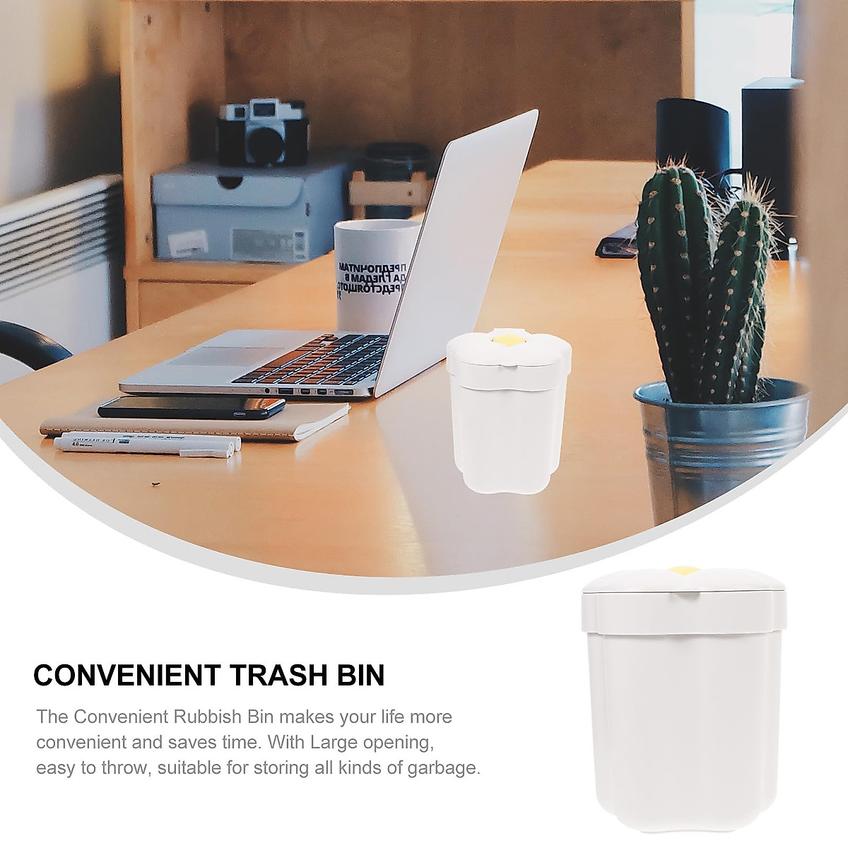 TEHAUX Mini Desk Trash Can with Lid, Desktop Mini Plastic Waste Garbage Can Countertop Garbage Bin Cute Flower Shape Wastebasket Mini Waste Can for Desk Car Office Home Kitchen, White