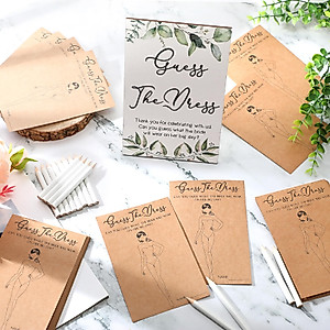 Seajan Guess The Dress Bridal Shower Game Wooden Game Sign Fun Bridal Shower Games Table Sign 50 Small Guessing Cards 50 Pencils for Guests Wedding Games Bachelorette Party Supplies (Green Leaves)