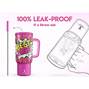 Meoky Mothers Day Gifts for Mom, 40 oz Tumbler with Handle and Straw, Tumbler with Lid and Straw, Insulated Stainless Steel Travel Mug, 100% Leak-proof, Keeps Cold for 34 Hours (Best Mom)