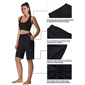 ChinFun Women's Yoga Bermuda Shorts Athletic Lounge Cotton Sweat Shorts 10" Long Shorts Workout Running Shorts Black L