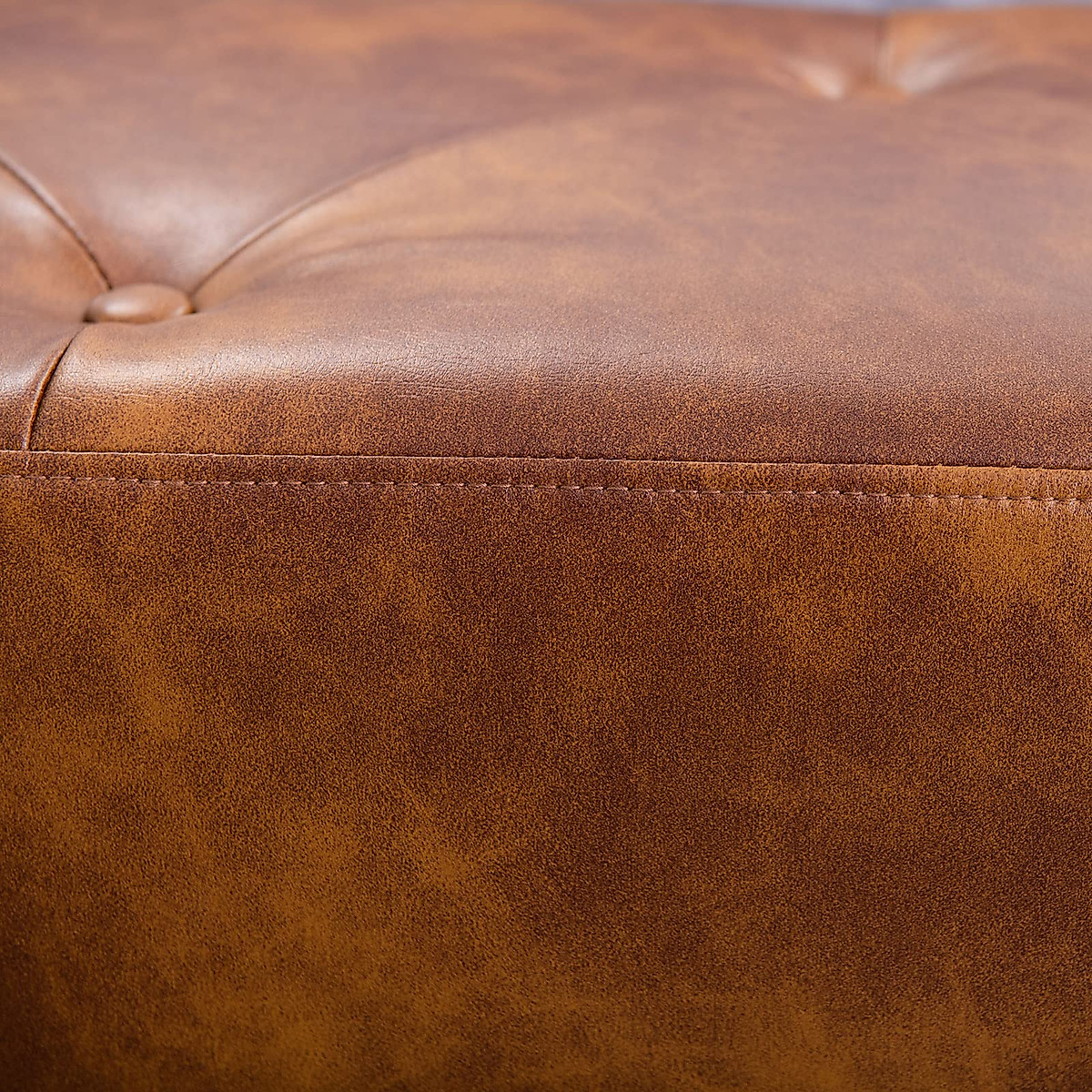 Furnimart Faux Leather Bench Ottoman, Tufted Button Bedroom Benches Footrest Stool in Solid Wood Legs, Long and Dining Bench, Indoor Bench for Entryway Living Room Bedroom (Leather-DustYellow)