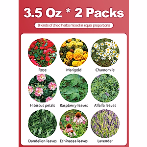 MEWTOGO 7 Oz Guinea Pigs Herb Mix - Natural Flower Herbal Blend in 9 Dried Flowers & Herbs, Hamster Bedding for Bunny Gerbils Small Animals Keep Cage Environment Fresh