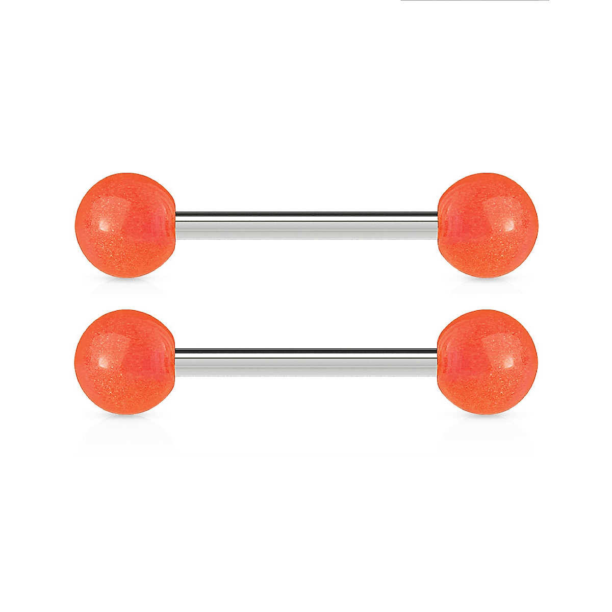 Forbidden Body Jewelry Glow In The Dark Orange Nipple & Tongue Rings Surgical Stainless Steel Barbells 14G,16mm (Sold as a Pair)