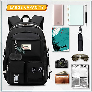 School Backpack Aesthetic Backpack for Girls Boys, Anti Theft Travel Daypack Laptop Backpacks for College Students, Cute Bookbag School Computer Bag for Outdoor Camping Hiking(black)