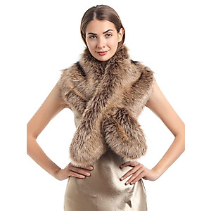 LA CARRIE Women's Faux Fur Collar Scarf Wrap Shawl Cold Winter Warmer(Raccoon,120cm,47.2in)