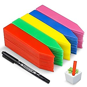 HOMENOTE 200 Pcs 4" Plastic Plant Labels Waterproof Plant Tags for Seedling, Vegetable Gardening Tags with Permanet Marking Pen, Multicolor