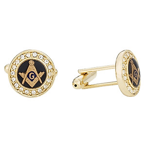 Cuff-Daddy Masonic Cufflinks and Studs - Mens Freemason Formal Set Cufflinks and Studs - Crystal Gold Tone Masonic Tuxedo Formal Set with Travel Presentation Box - 5/8" Cufflinks, 1/2" Studs Shirt