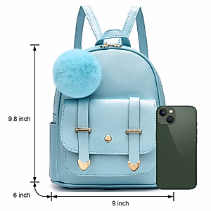 I IHAYNER Girls Fashion Backpack Mini Backpack Purse for Women Teenage Girls Purses PU Leather Pompom Backpack Shoulder Bag Green