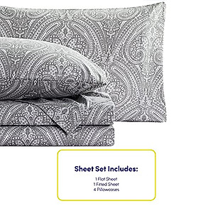Queen Sheets Paisley Grey - 6 Piece 1500 Supreme Collection Fine Brushed Microfiber Deep Pocket Queen Sheet Set Bedding - 2 Extra Pillow Cases, Great Value, Queen, Paisley Gray