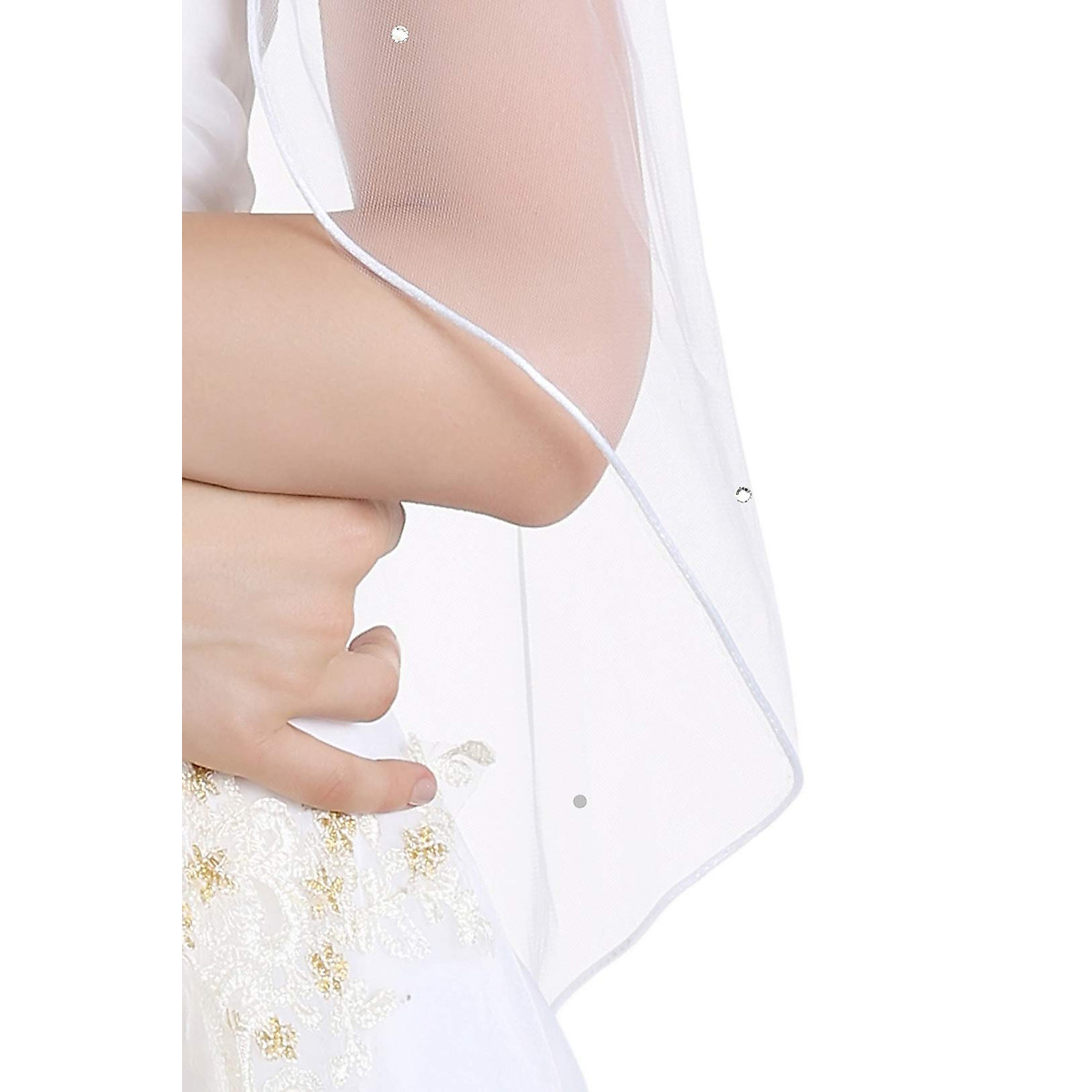 SAMKY 1T 1 Tier Rhinestone Crystal Rattail Edge Veil - Shoulder Length 25" White V231