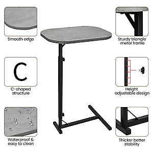 WHEARTED Small Side Table for Small Spaces, C Shaped End Table Slide Under Sofa Couch and Bed, Height Adjustable C Table End Table with Metal Frame for Living Room, Bedroom, Bathroom Gray