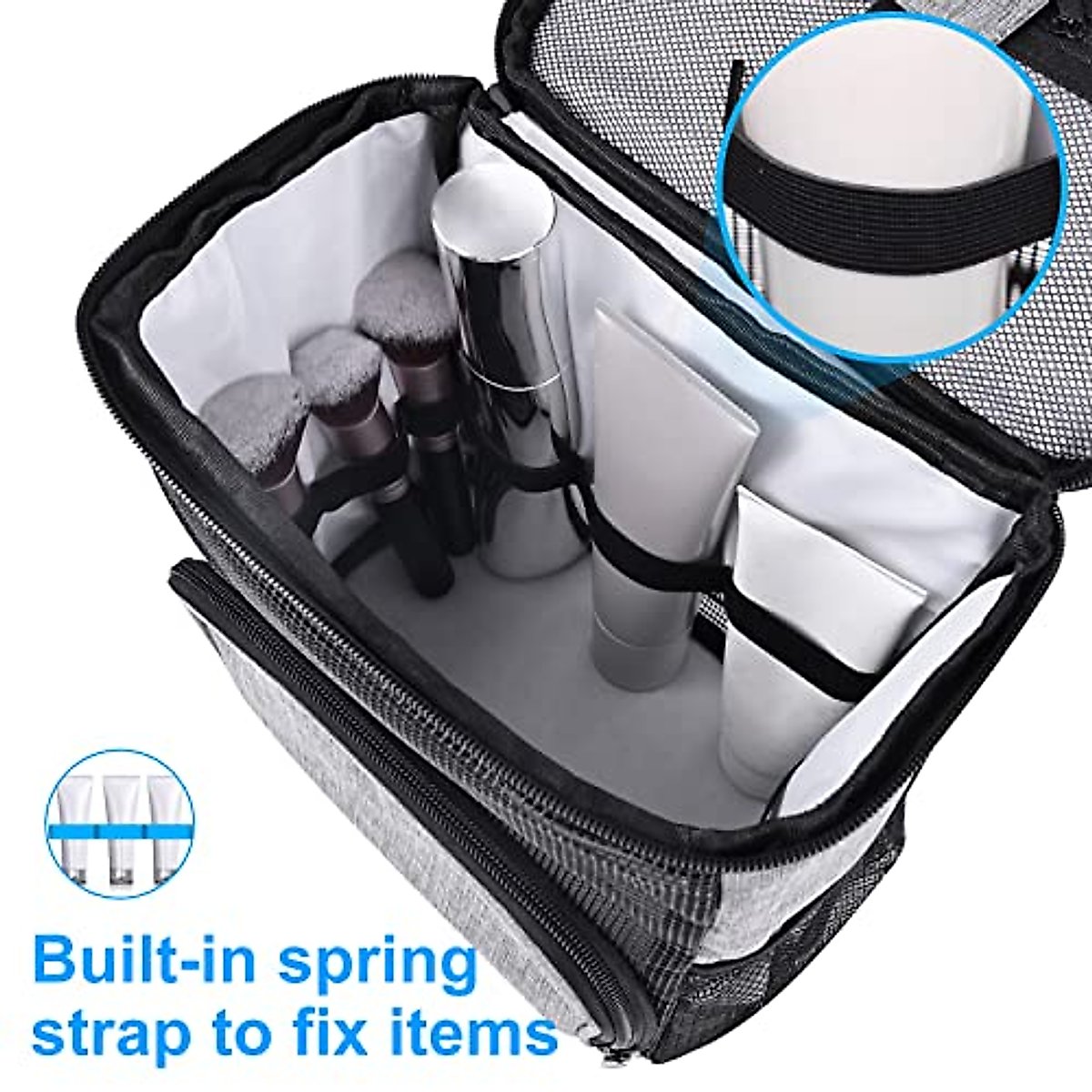conliga Portable Shower Caddy ， (Updated Version, Full Size Bottle Compatible), Hanging Toiletry Bag， Large Capacity, Quick Dry and Water Resistant with Metal Hook（gray）