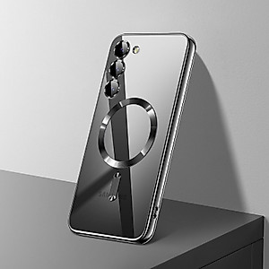 Hurgoer for Samsung Galaxy S23 Plus Case, Covers for S23 Plus .Magnetic Metallic Glossy Slim Clear Luxury Soft Shockproof funda capa para for Galaxy S23 Plus 6.6 inch Compatible with MagSafe (Black)