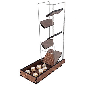 C4Labs Dice Tower & Tray | Clear with Wooden Paddles | Watch The Dice Decide (Walnut)