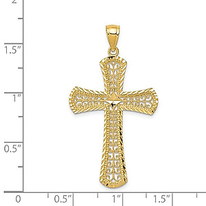 Diamond2Deal 14K Yellow Gold Diamond-cut Filigree Religious Crucifix Cross Pendant Fine Jewelry