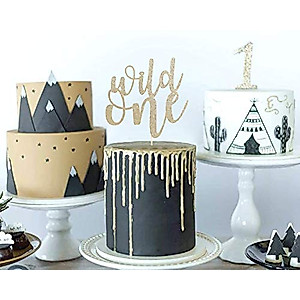 WAOUH Wild One Cake Topper - Golden Glitter Cake Topper for Birthday Party, Photo Booth Props, Birthday Souvenir and Gifts (Wild One Cake Topper)