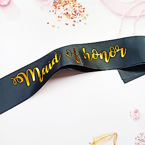 Magnusson's Garden Maid of Honor Sash, Bachelorette Party Black and Gold Sash, Bridal Shower Decorations, Wedding Party Accessories, Chief Bridesmaid Proposal Gift Ideas