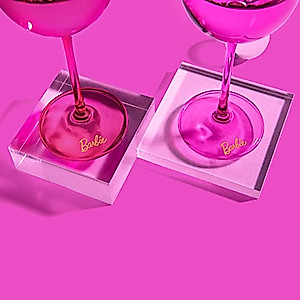 Dragon Glassware x Barbie Wine Glasses, Pink and Magenta Crystal Glass, As Seen in Barbie The Movie, 17.5 oz Capacity, Set of 2