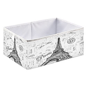 Kigai Paris Eiffel Tower Rectangular Storage Bins - 15.8 x 10.6 x 7 in Large Foldable Rectangular Organizer Storage Basket for Home Office, Nursery, Shelf, Closet