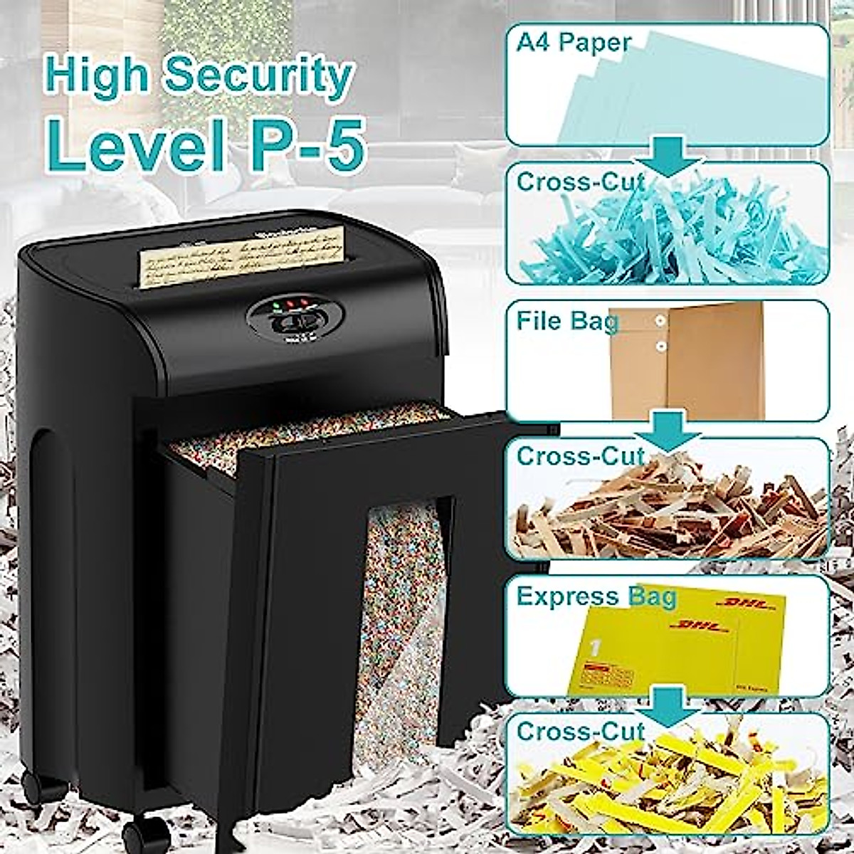 Woolsche Paper Shredder, 10-Sheet Micro Cut with 4.76-Gallon Pull Out Basket, P-6 Security Level, 3-Mode Design Shred Paper and CD/Credit Card, Durable&Fast with Jam Proof System Shredder for Office