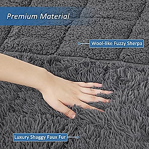 Heavy Weighted Blanket 20lbs Queen Size 60x80 Inches, 20 Pounds Faux Fur Sherpa Shag Weighted Blankets, Soft Cozy Fluffy Shaggy Warm Luxurious Hug Blanket Throw for Fast Deep Sleep, Grey