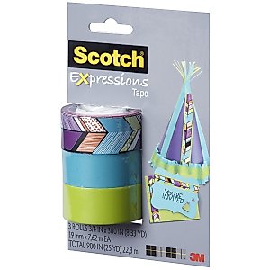 Scotch Expressions Magic Tape/ 3/4 x 300 Inches/Tribal/Blue/Green/ 3-Rolls/Pack (C214-3PK-4)