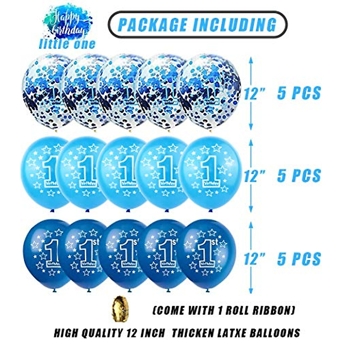 BEISHIDA 1st Boy Happy Birthday Confetti Balloons,First Birthday Decorations 12 Inch Large Navy Blue Latex Helium Balloons Perfect for Baby one birthday Party Supplies(Pack of 15)