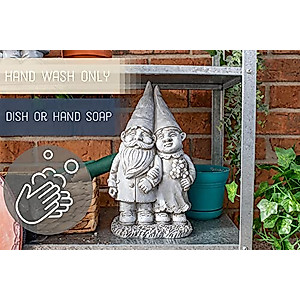 NAT & Jules Married Gnome Couple Aged Cement Hue 12 inch Resin Garden Statue