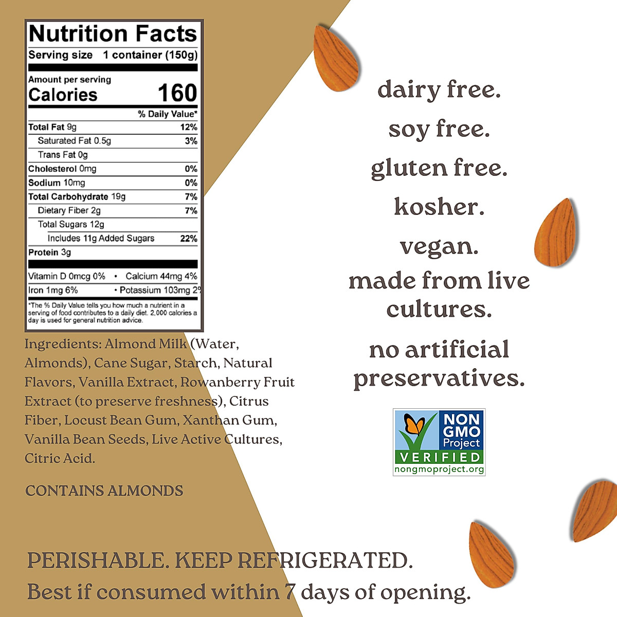 Kite Hill Vanilla Almond Milk Yogurt, 5.3 Ounces, Dairy Free