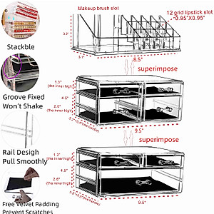 Cq acrylic 3 Pack Clear Makeup Storage Organizer,Stackable 7 Drawers Make up Organizers,Cute Desk Organizer for Vanity Jewelry,Hair Clip,Beauty,Skincare Product Bathroom Counter Organizers and Storage
