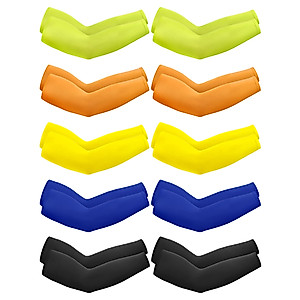Boao 10 Pairs UV Sun Protection Arm Sleeve for Men Women Work Cooling Compression Tattoo Cover Up Sleeves for Cycling Fishing (Black, Fluorescent Light Green, Orange, Royal Blue, Yellow)
