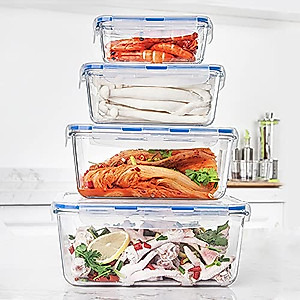 HUSANMP Extra Large Glass Food Storage Containers with Lids, Set-8-Piece Lunch Containers, Ideal for Storing Food, Vegetables, Fruits, Baking Cake & lot of other Tasty Food (Rectangular)