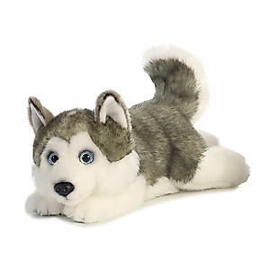 Aurora® Realistic Miyoni® Lying Husky Stuffed Animal - Lifelike Detail - Cherished Companionship - Gray 11 Inches