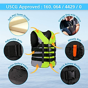 XGEAR Adult USCG Life Jacket Vest Water Sports (Lime, M)