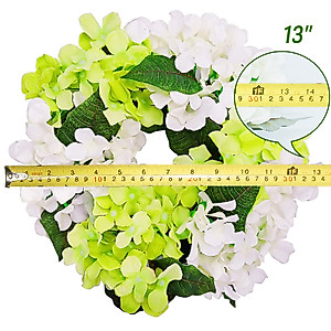 14'' Flower Wreath Small Hydrangea & Green Leaves Wreath with Real Grapevine for Front Door Windows Porch Home Window Wall Garden Decor