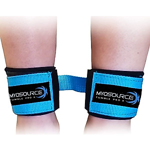 Myosource Kinetic Bands Tumble Pro X Ankle Straps Kit – Cheerleading Standing Tumbling Equipment, Gymnastics Backhandspring Trainer – Includes Flexibility Stunt Stretch Strap – Blue