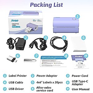 Jiose Bluetooth Thermal Shipping Label Printer - Desktop Shipping Label Printer - Print Custom Stickers - Support Chrome OS, Mac, Windows, Android, iOS for 4x6 Shipping Package Labels