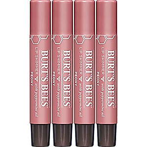 Burt's Bees Lip Balm Easter Basket Stuffers, Moisturizing Lip Shimmer for Women, With Vitamin E & Coconut Oil, 100% Natural, Peony, 0.09 Ounce (4 Pack)
