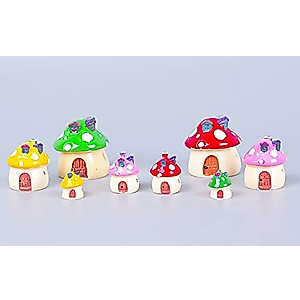 Dong Huang 8pcs Mini Mushrooms Miniature Fairy Garden Accessories Mushroom House, Micro Landscape Garden Decoration, Plant Flower Pots Ornaments(4 Sizes)