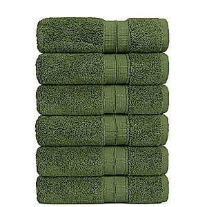 Towel Bazaar Soft & Absorbent Premium Cotton Turkish Towels (Moss Green, 6-Piece Hand Towels)