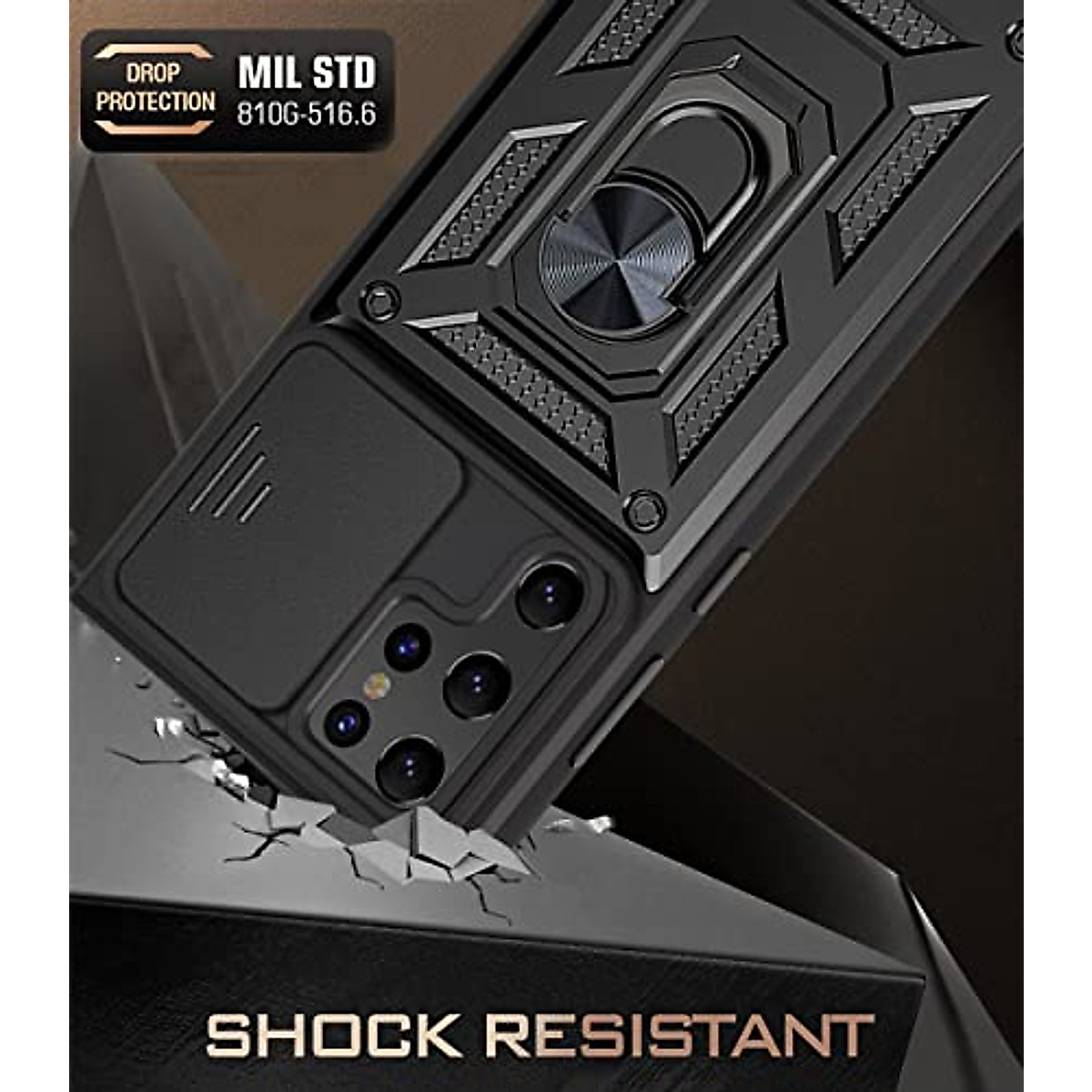 Hokwep for Samsung Galaxy S23 Ultra Case, S23 Ultra 6.8 inch Case with Slide Camera Cover, Built-in 360° Rotate Ring Kickstand, Shockproof Rugged Protective Cover Case for Galaxy S23 Ultra 5G (Red)