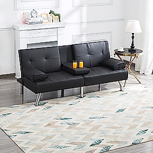 ERYE Modern Upholstered Futon Sofa Loveseat Convertible to Nap Sleeper Couch Bed,Soft Loveseat & Sofabed for Home Office Apartment Small Space Living Room Napping