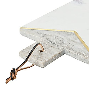 Boho 2-Tone Marble Charcuterie or Cutting Board with Brass Inlay and Leather Tie, Gray and White