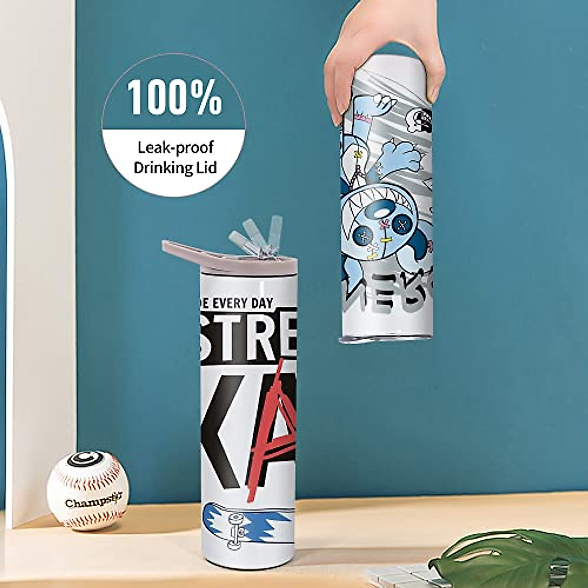 AGH 30oz Sublimation Tumblers with Handle Leak-proof Straight Skinny Tumblers with 2 Lids, Stainless Steel Insulated Vacuum Coffee Tumbler with Lid and Straw, 2 Pack Sublimation Blanks Travel Tumbler