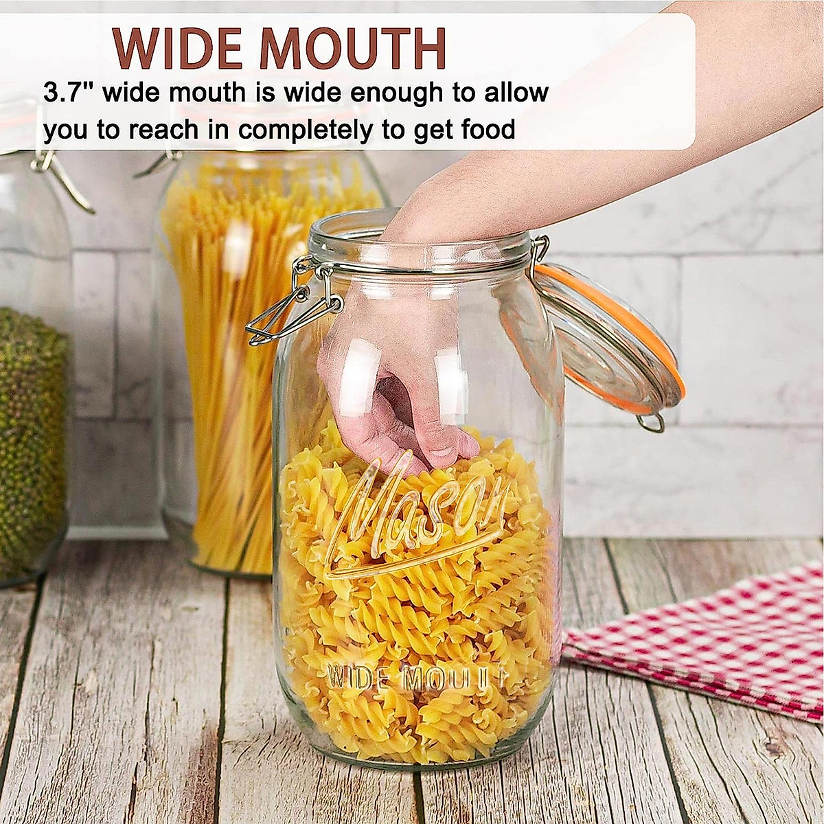 Wide Mouth Mason Jars 64 oz 3 Pack Half Gallon Glass Jar with Airtight Lids, Large Mason Jar with Scale Mark Food Storage Canning Jars for Pickling Flour Sugar Pasta Oats Cereal