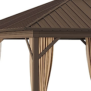 Outsunny 10' x 12' Hardtop Gazebo Canopy with Galvanized Steel Roof, Aluminum Frame, Permanent Pavilion with Top Hook, Netting and Curtains for Patio, Garden, Backyard, Deck, Lawn, Brown