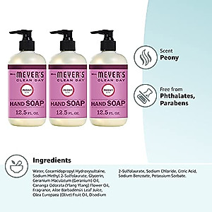 MRS. MEYER'S CLEAN DAY Hand Soap, Made with Essential Oils, Biodegradable Formula, Peony, 12.5 fl. oz - Pack of 3